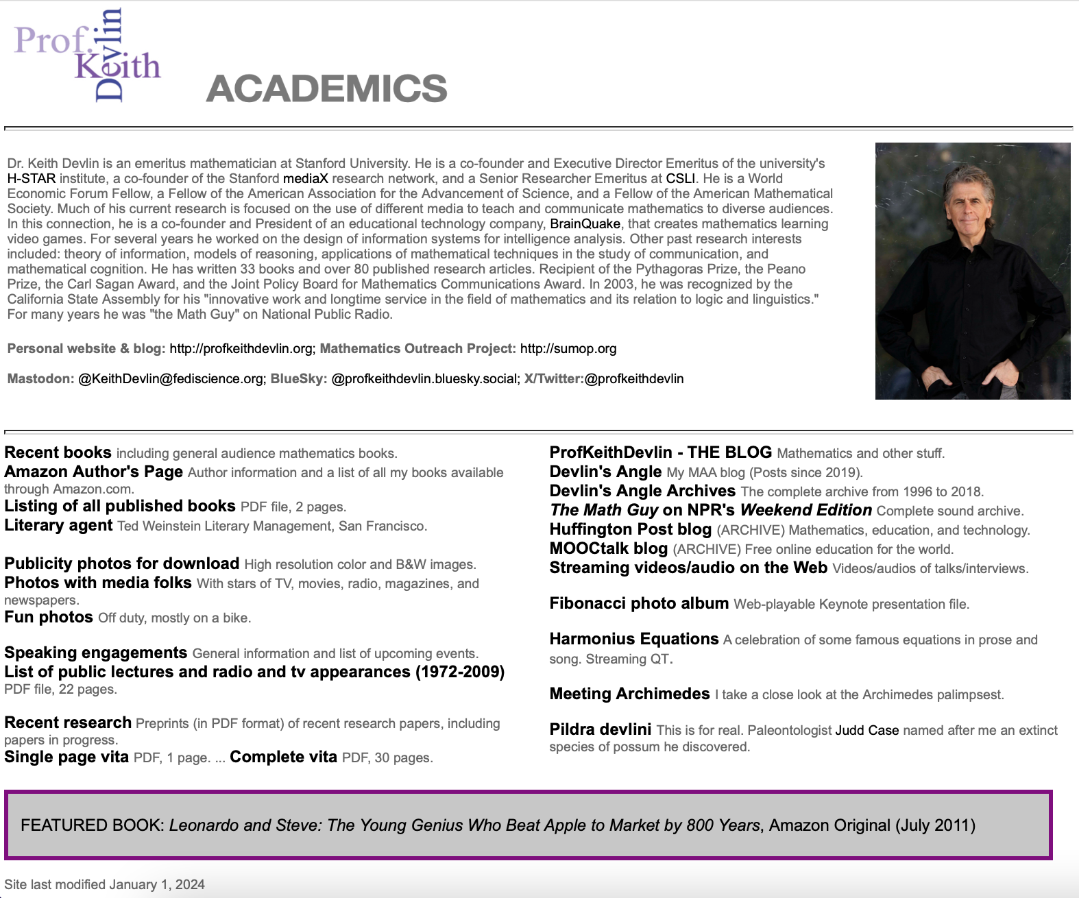 Academic website – profkeithdevlin.org